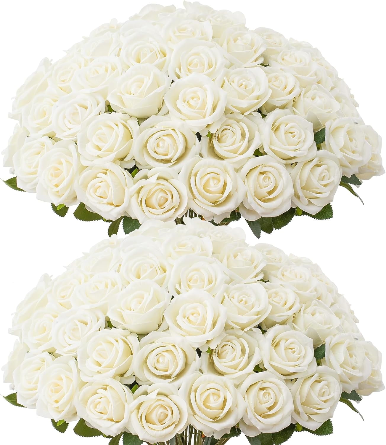 50 PCS Fake White Roses, Artificial White Flowers Bulk Realistic Silk ...