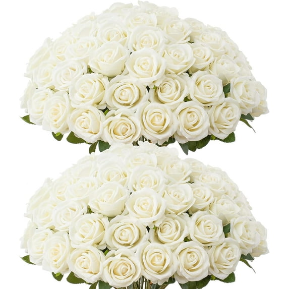 50 PCS Fake White Roses, Artificial White Flowers Bulk Realistic Silk ...