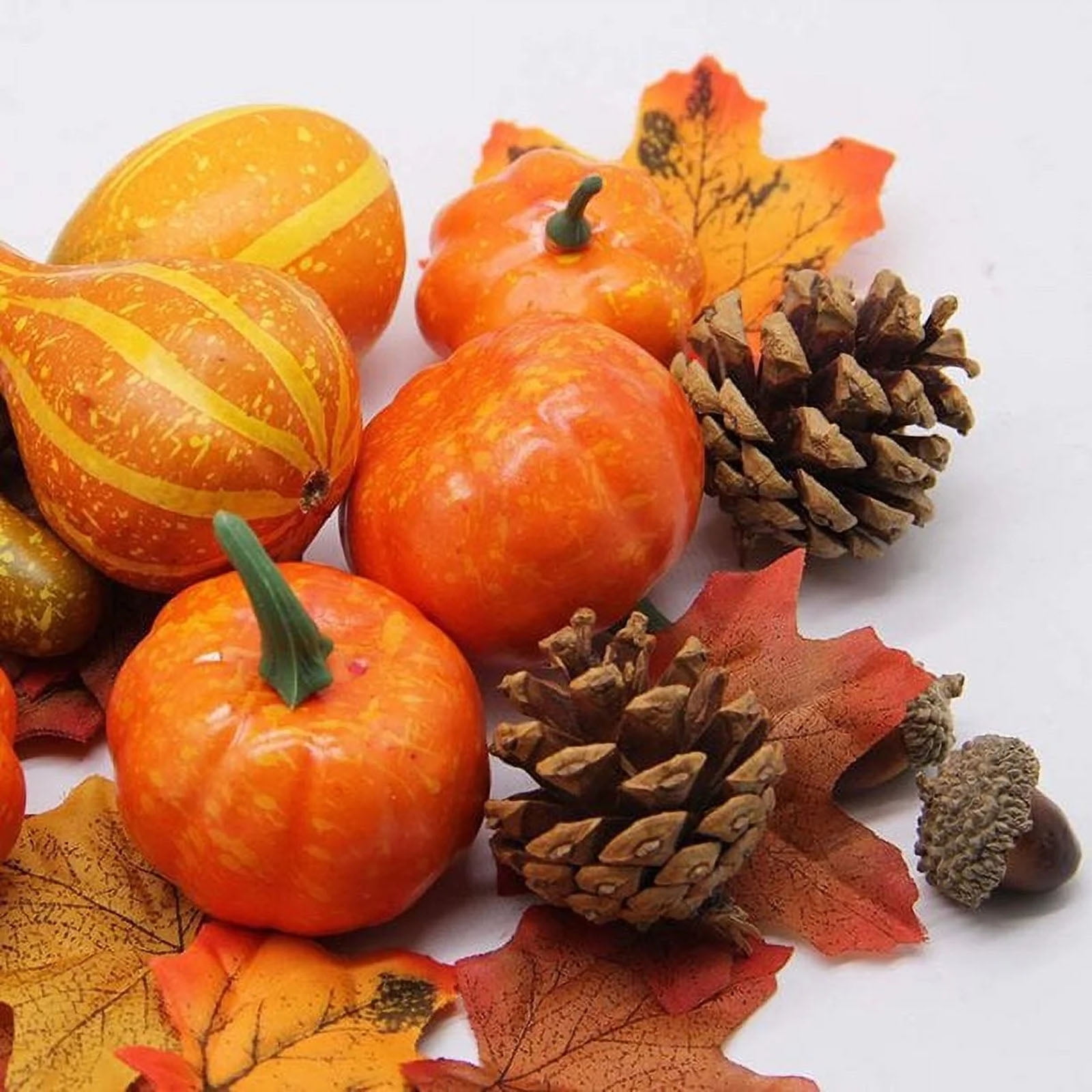 50 PCS Fall Pumpkins Decor Set,Mini Artificial Pumpkins Fall Leaves ...