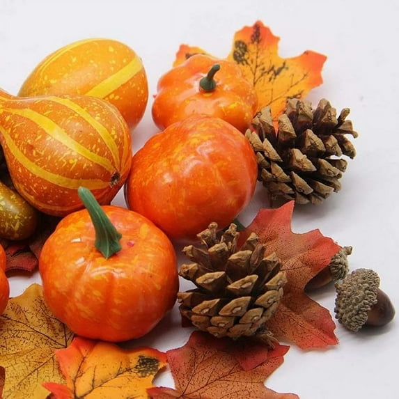 50 PCS Fall Pumpkins Decor Set,Mini Artificial Pumpkins Fall Leaves ...