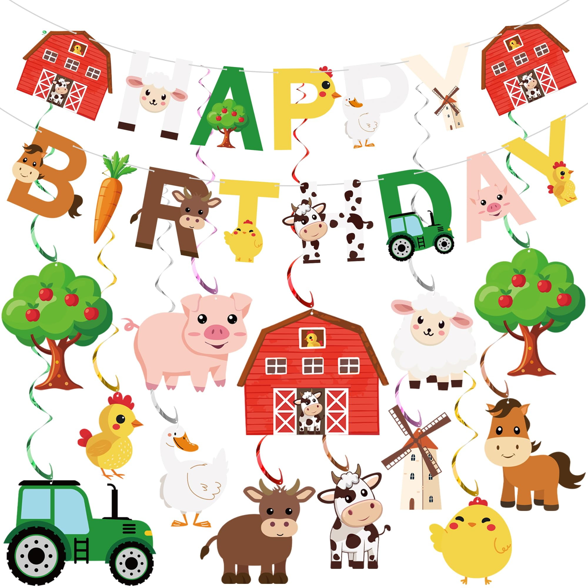 50 PCS Farm Animals SSF20 Party Decorations Happy Birthday Banner and ...
