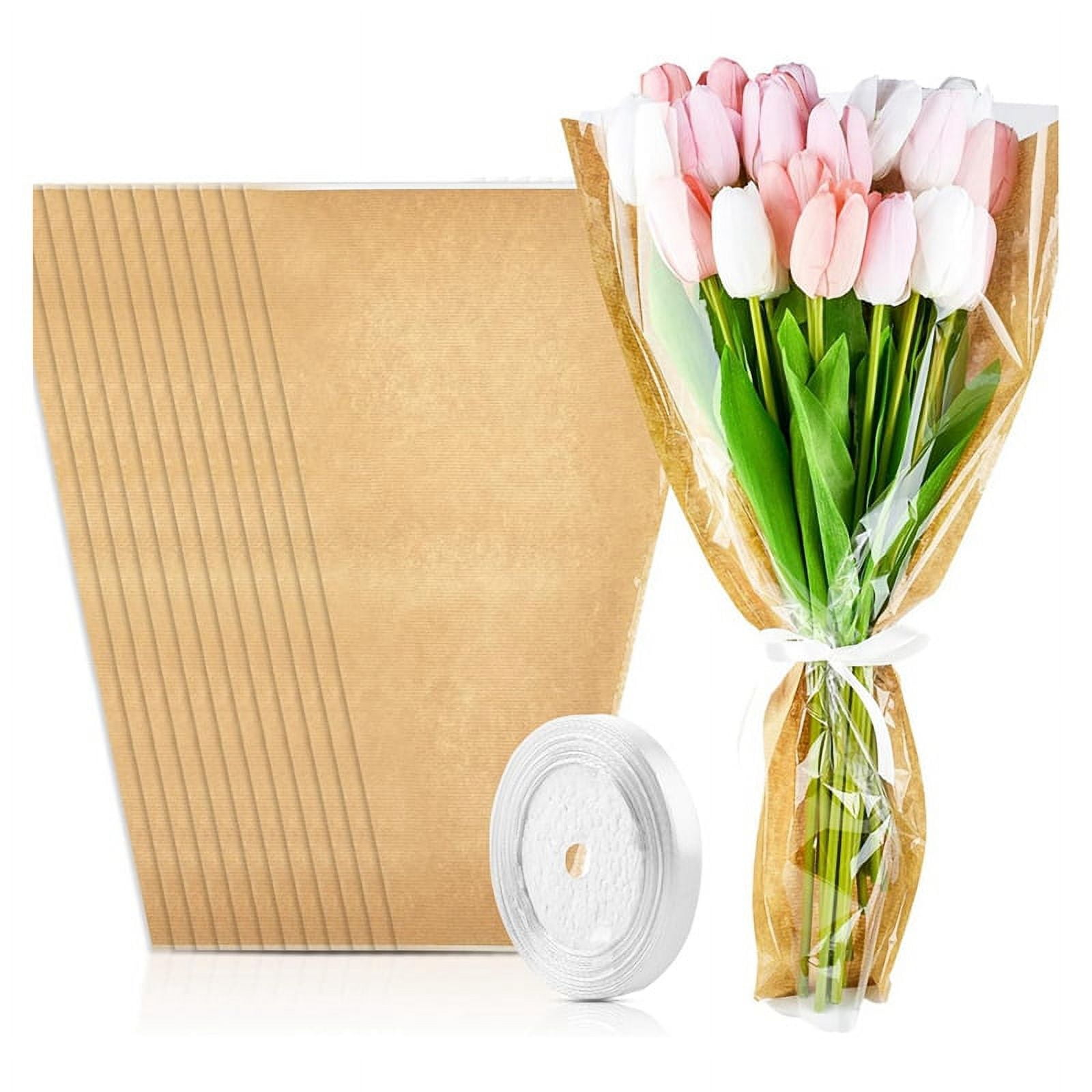 50 PCS Flower Bouquet Wrapping Paper, Kraft Paper Florist Wrap Bags ...