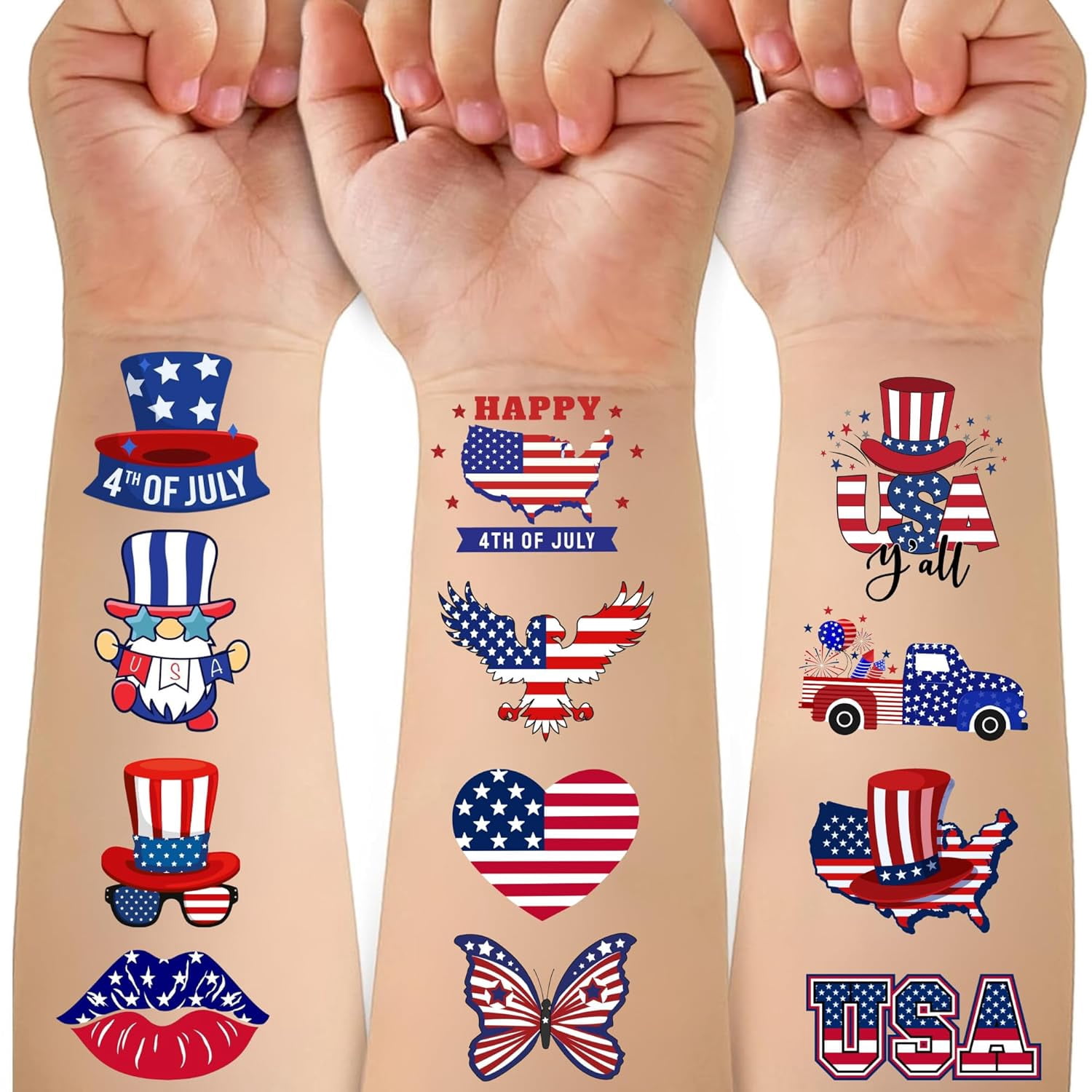 50 PCS Fourth of July Temporary Tattoos for Kids, Red White and Blue ...