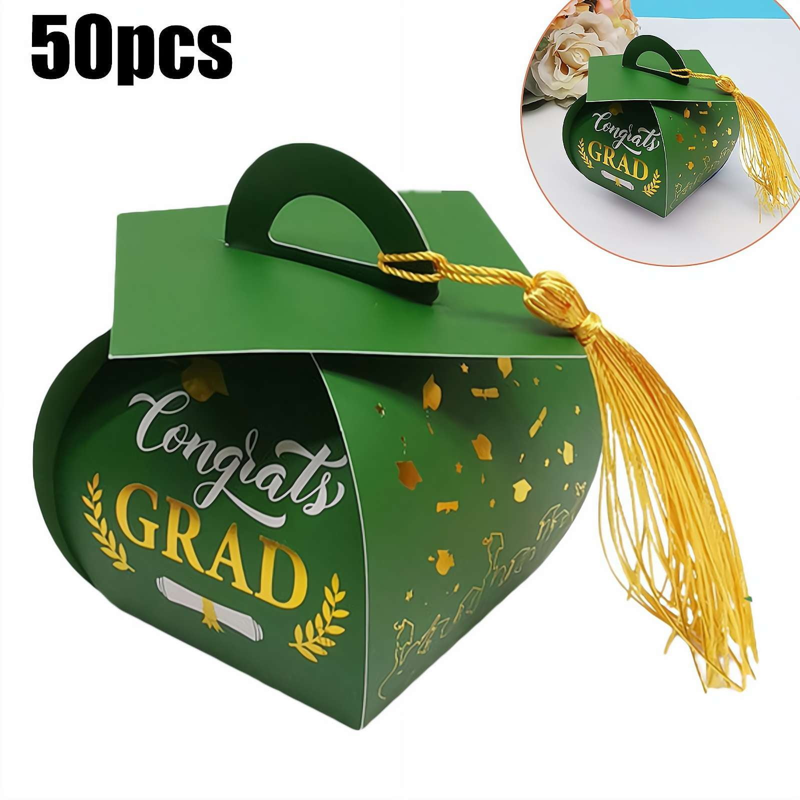 50 PCS Grad Cap Shape Gift Box Candy Chocolate Paper Boxes Celebration ...