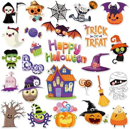 50 PCS Halloween Gel Window Clings Stickers Reusable Pumpkins Ghosts ...