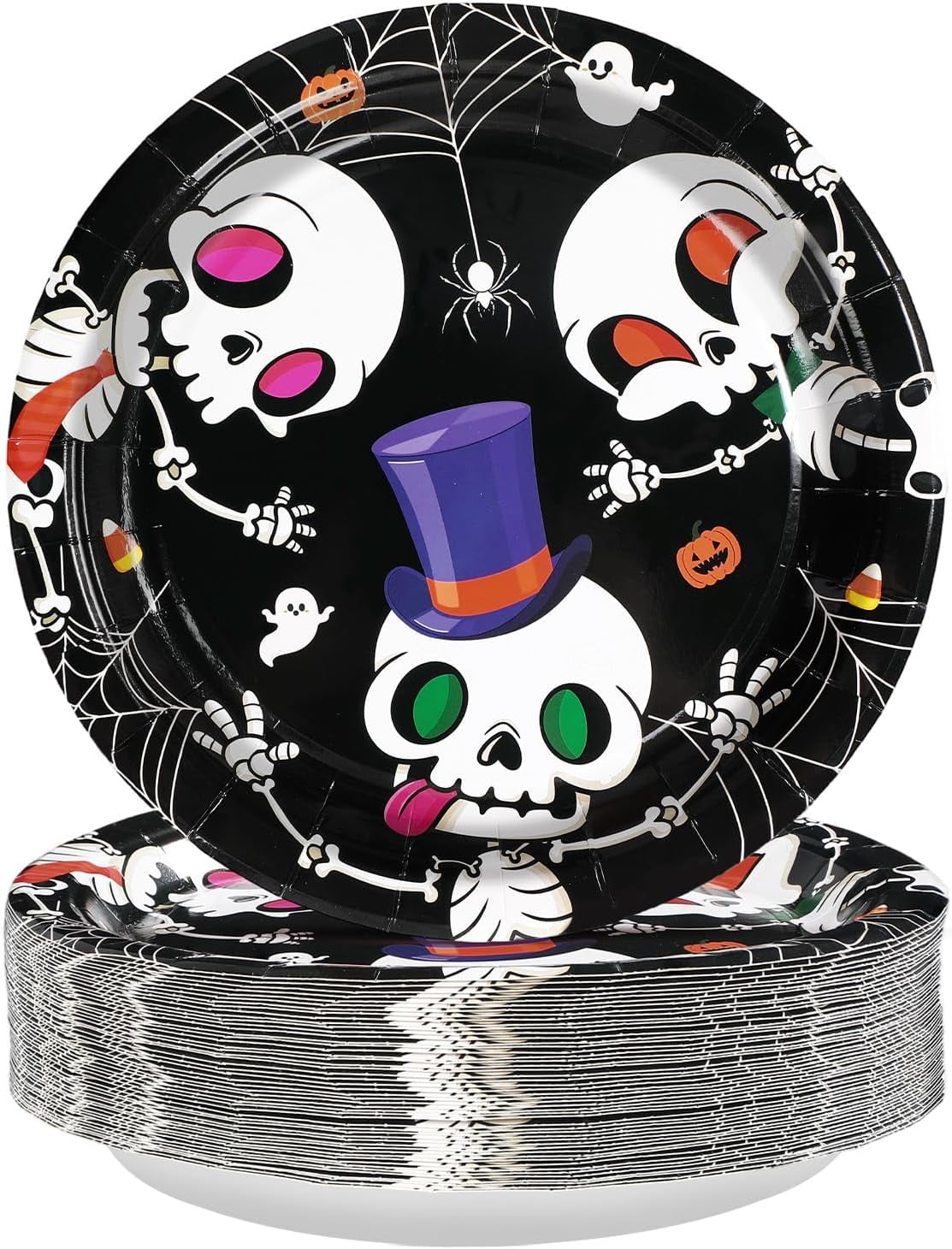 50 PCS Halloween Party Supplies 9" Dancing Pumpkin Skull Plates Pumpkin ...
