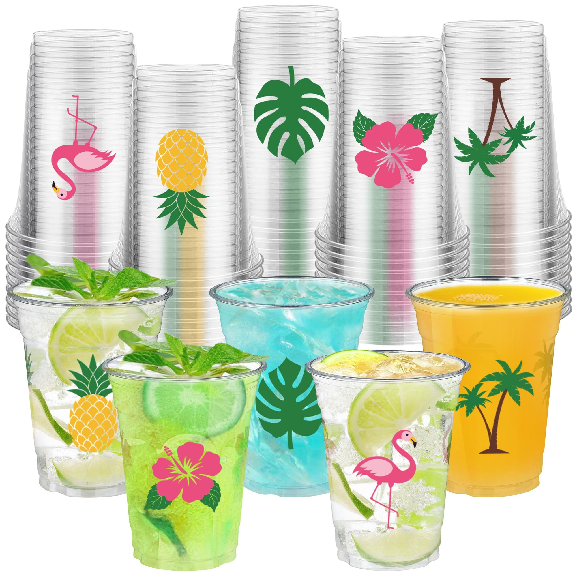 50 PCS Hawaiian Luau Cups 12 oz Plastic Tropical Cups Hawaii Party ...