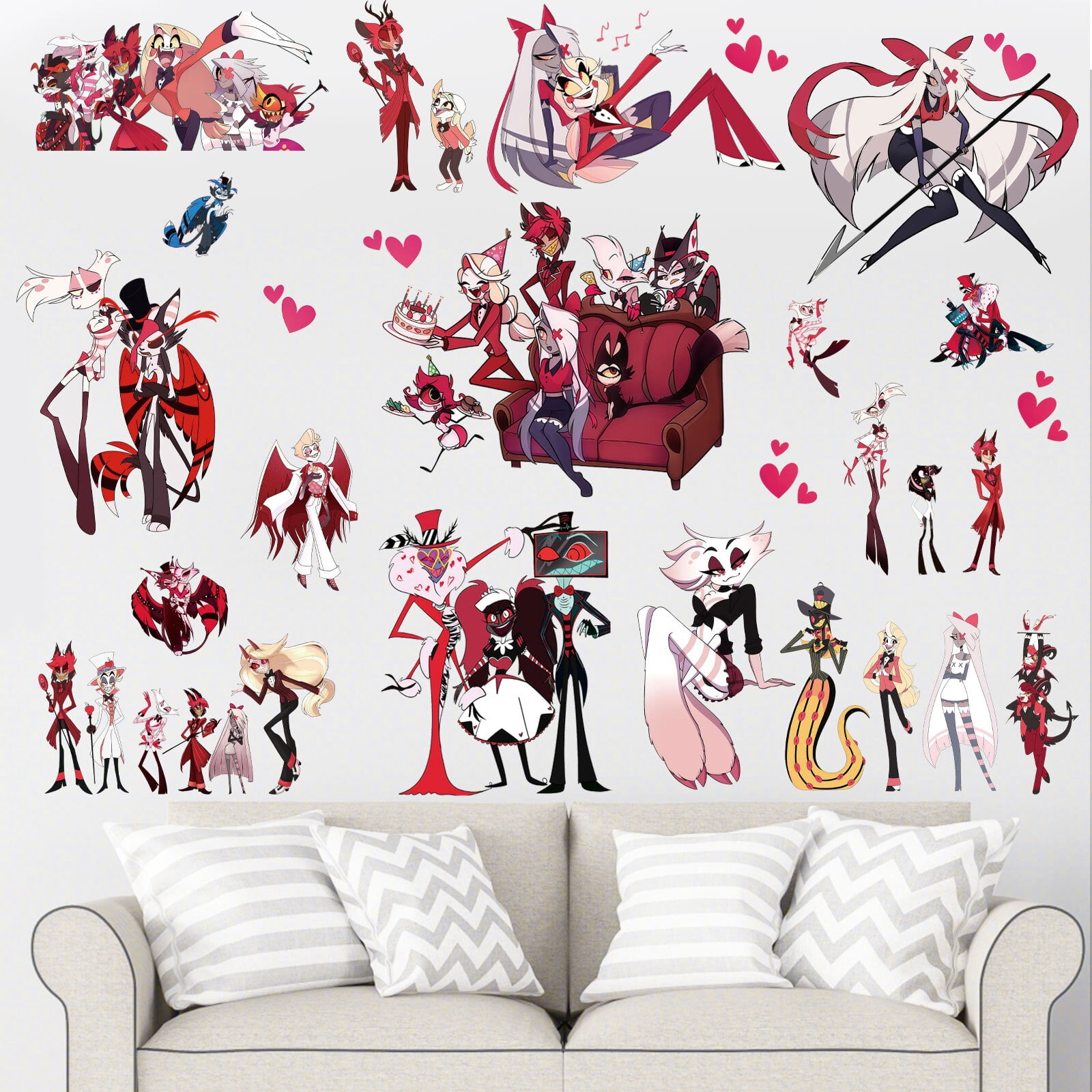 50 PCS For Hazbin Hotel Theme Wall Stickers – Cartoon Character PVC ...