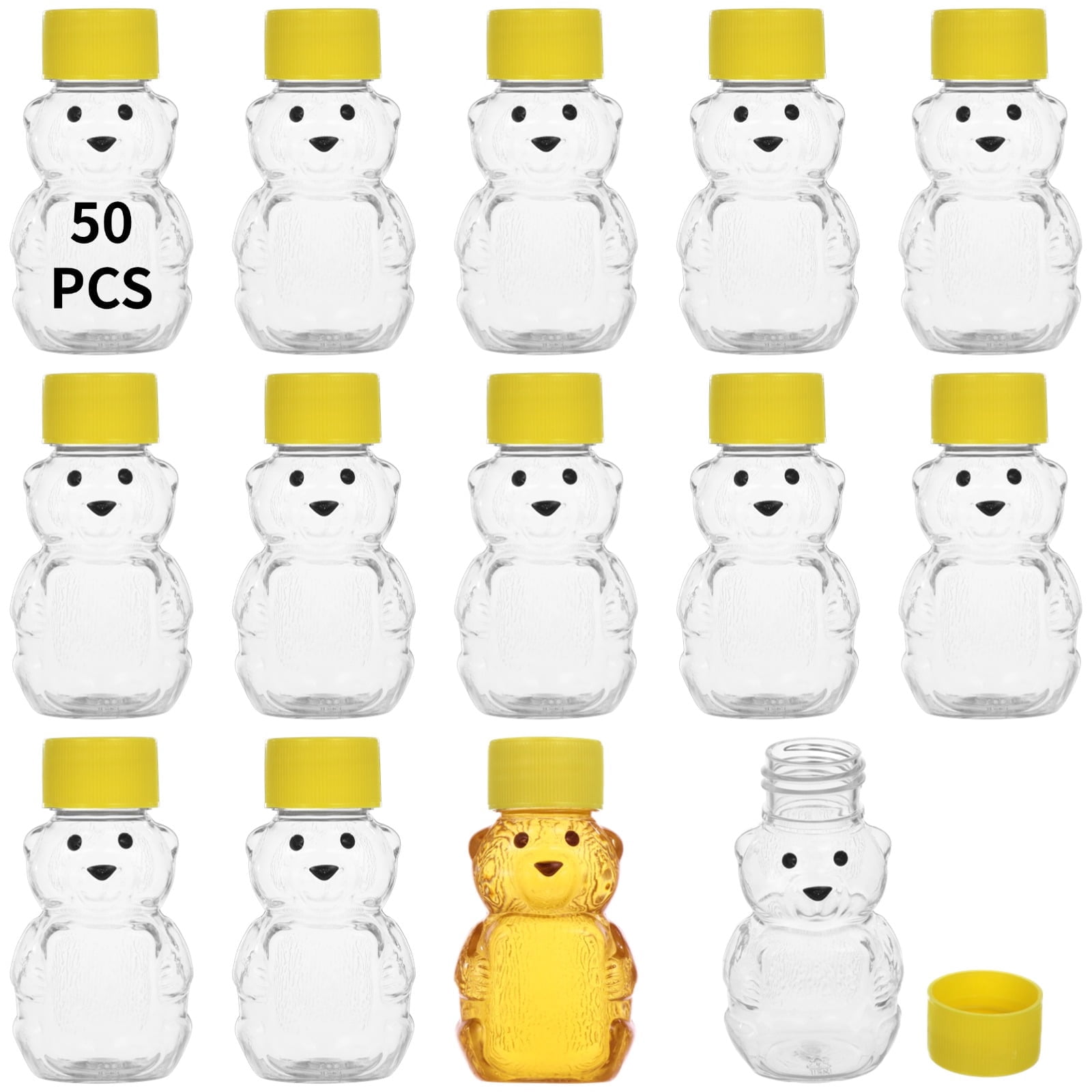 Texvora, 50 PCS 2 oz Honey Bear Bottles, Clear Plastic Jars with Yellow ...