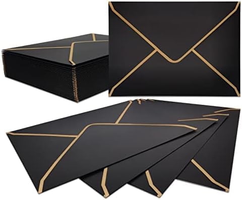 50 PCS Invitation Envelopes A7 Size, Black Envelopes 5 x 7 Inch V-Flap ...