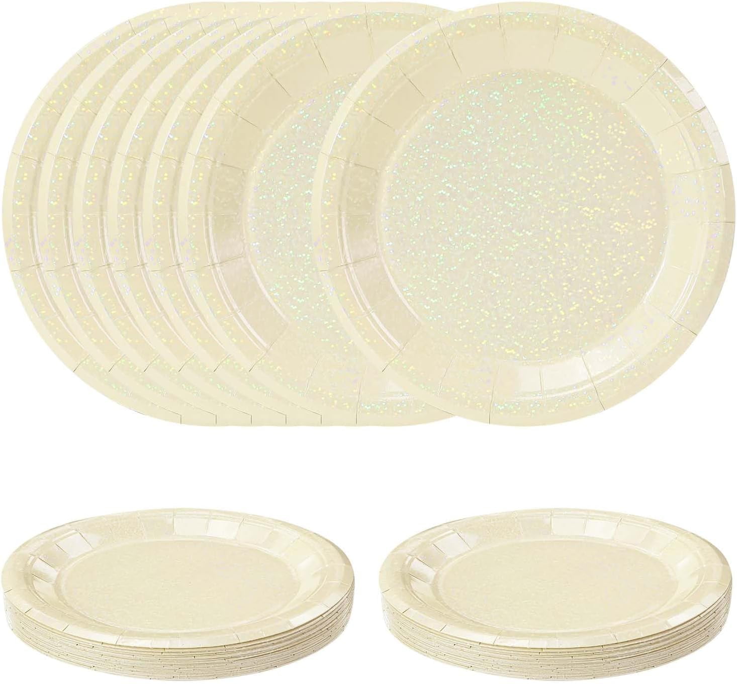 PHYSUN-50 PCS Iridescent Ivory Paper Plates 7 Inch Dessert Plates ...