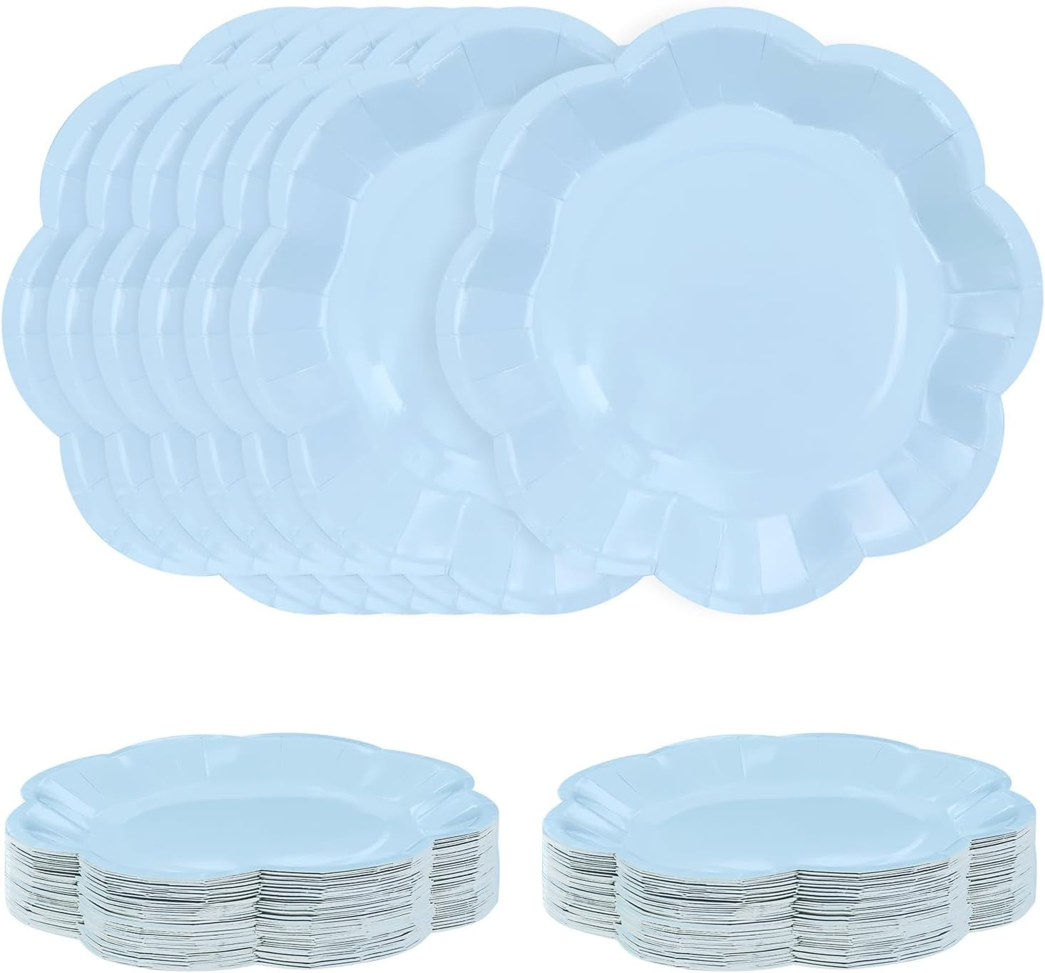 50 PCS Light Blue Paper Plates 7 Inch Scalloped Dessert Plates Blue ...