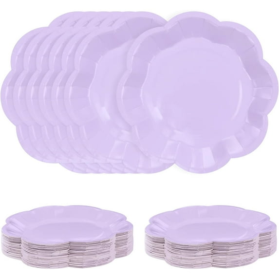 50 PCS Light purple Paper Plates 9 Inch Scalloped Dessert Plates ...