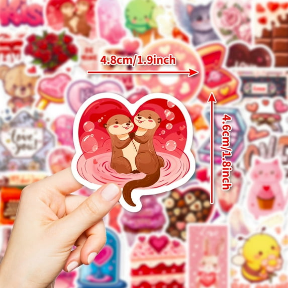 50 PCS Love Heart Valentines Stickers, Vinyl Valentine's Day Stickers ...