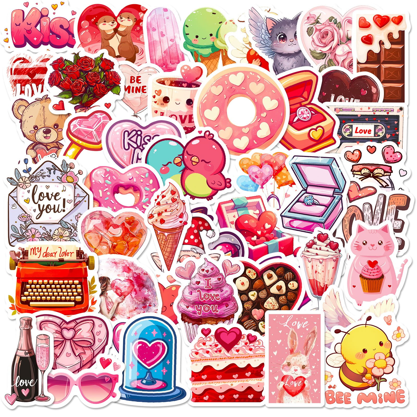 50 PCS Love Stickers, Romantic Vinyl Heart Stickers Pack, Waterproof ...