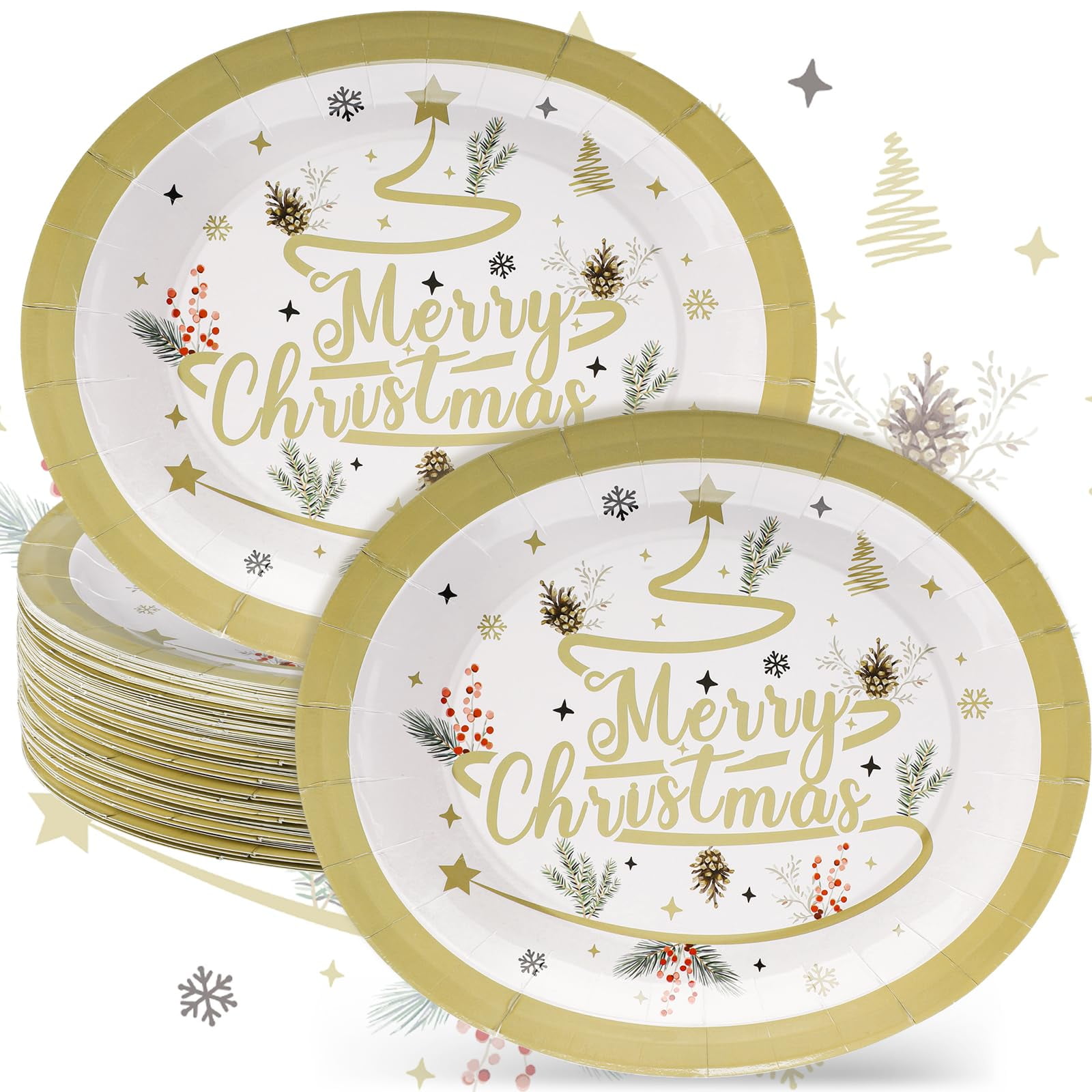 50 PCS Merry Christmas RRF12 Oval Paper Happy Holiday Disposable Paper ...
