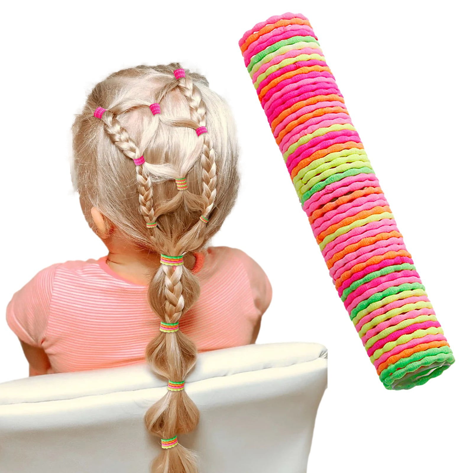 50 PCS No Damage Hair Rope with Elastic Holders for Tiny Ponytails ...