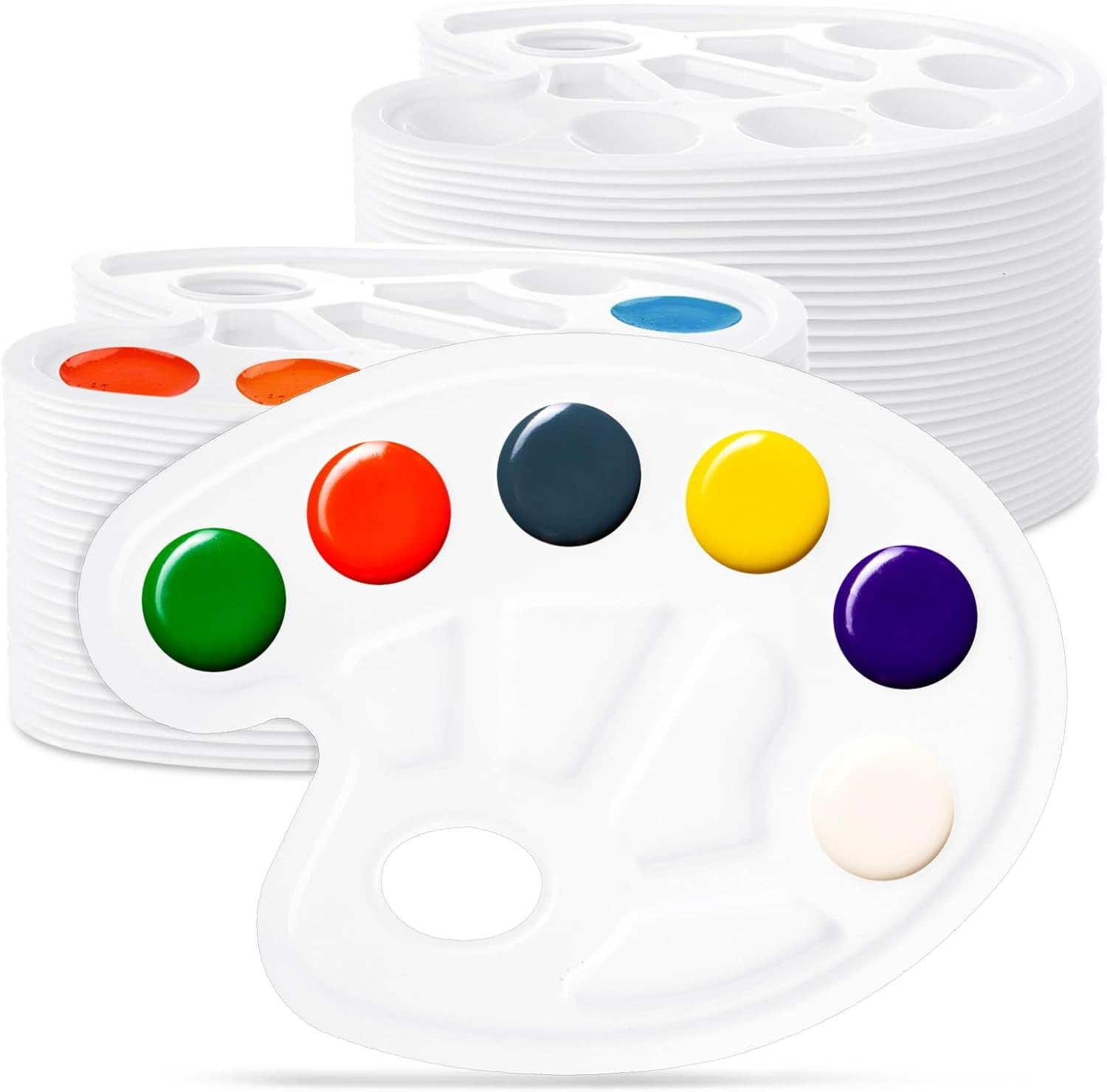 50 PCS Oval Paint Palette Tray Plastic Paint Pallets with Thumb Hole ...
