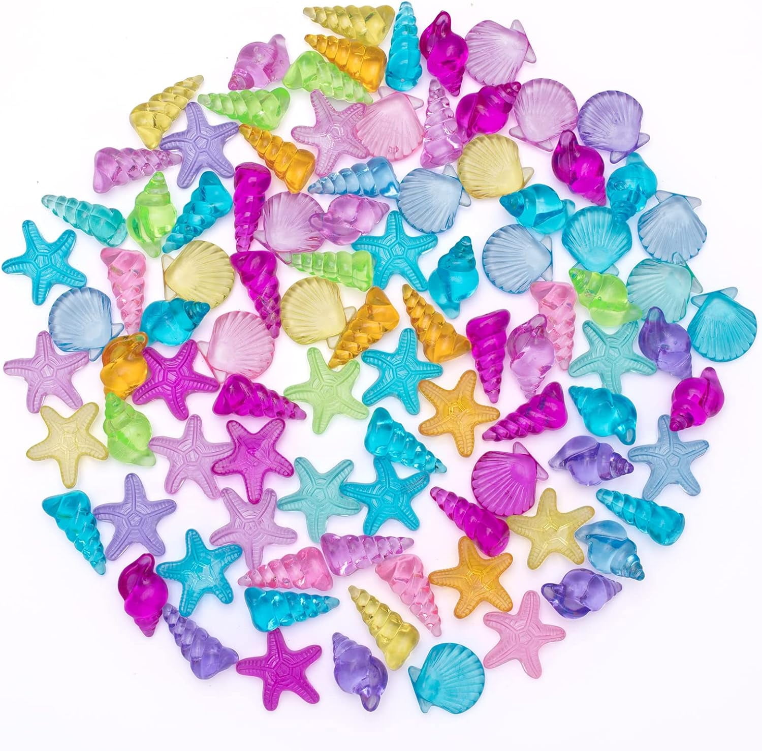 50 PCS Pack Colorful Plastic Sea Shell/Conch/Starfish Gems Toys for ...