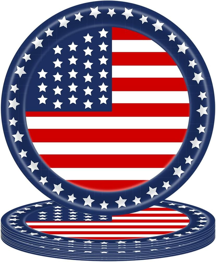50 PCS Patriotic Oval Paper Plates,Large Paper Plate 4th of July Paper ...