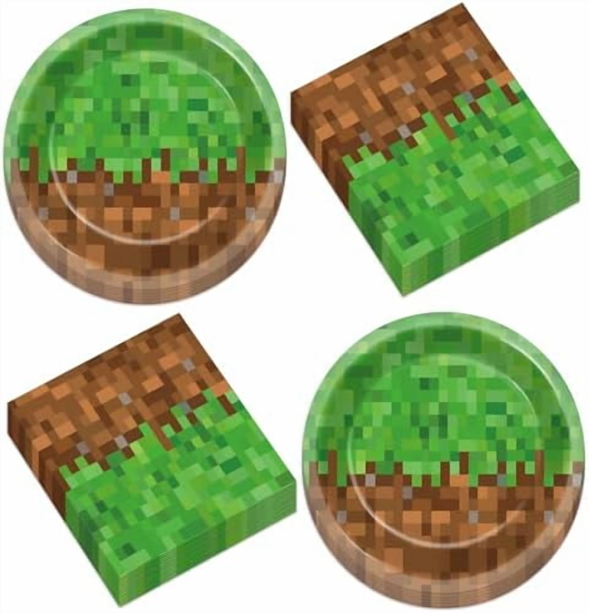 50 PCS Pixel Party Plates and Napkins Decoration Pixel Theme Disposable ...