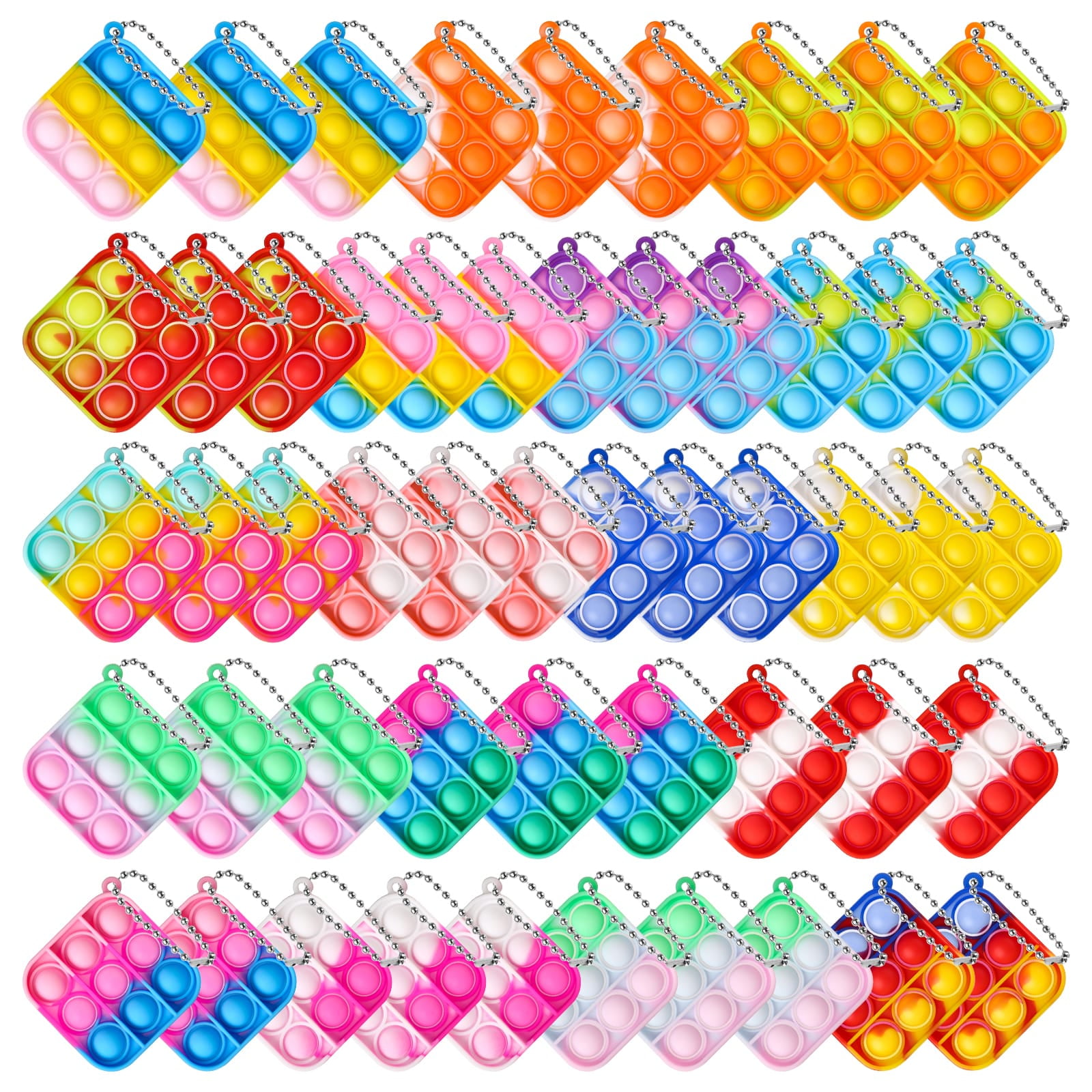 50 PCS Pop Its Fidget Toy Keychain Pack, Stress Relief Hand Toy, Mini ...