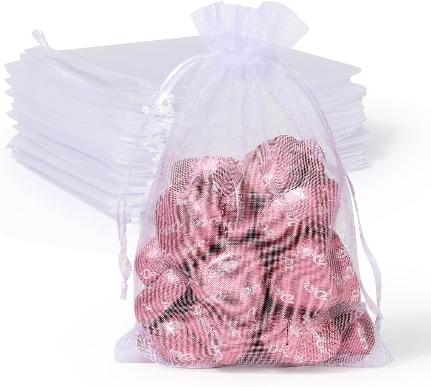 50 PCS Premium Sheer Organza Bags, Wedding Favor Bags with Drawstring ...