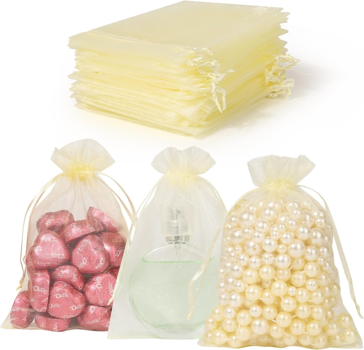 50 PCS Premium Sheer Organza Bags, Wedding Favor Bags with Drawstring ...