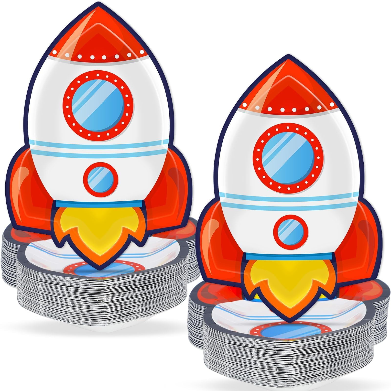 50 PCS Rocket Ship Paper Plates for Kids Outer Space Birthday Party ...