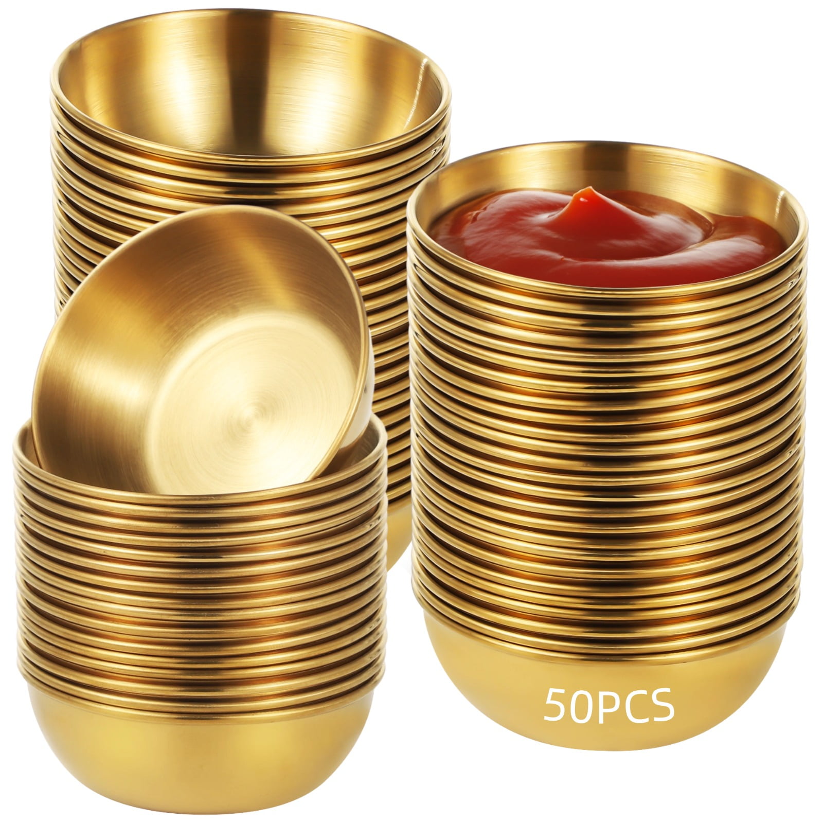 50 PCS Round Golden Sauce Bowls, 3.2 x 1.2 Inches Stainless Steel ...