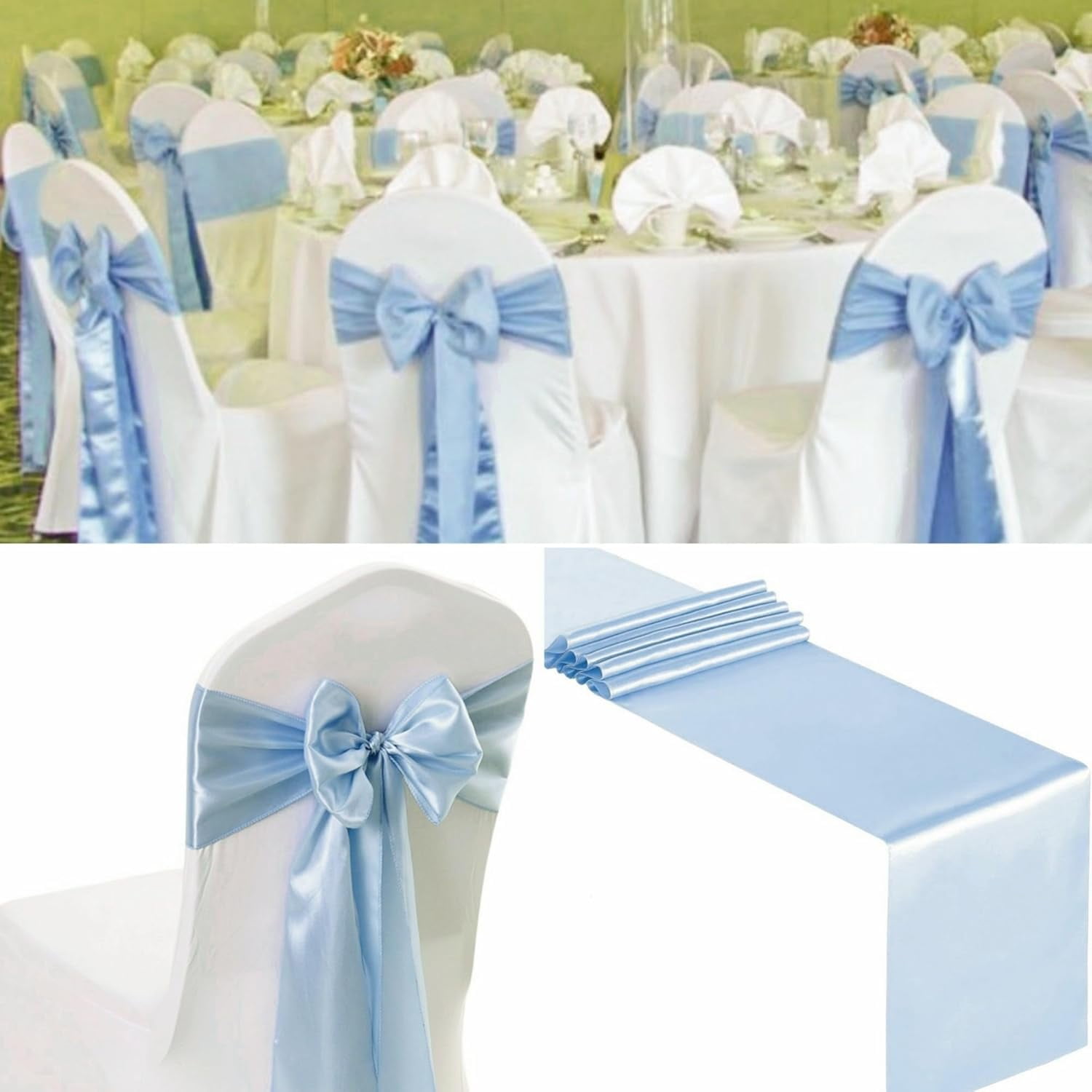 50 PCS Satin Chair Sashes Decorative Bow Chair Sashes Ties Back Ribbon ...
