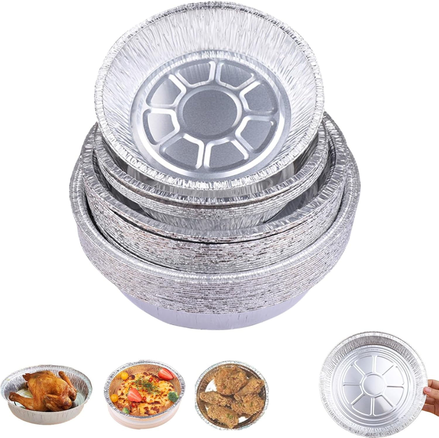 50 PCS Set Reusable Aluminum Foil Air Fryer Liners, Round Tin Foil Pie ...