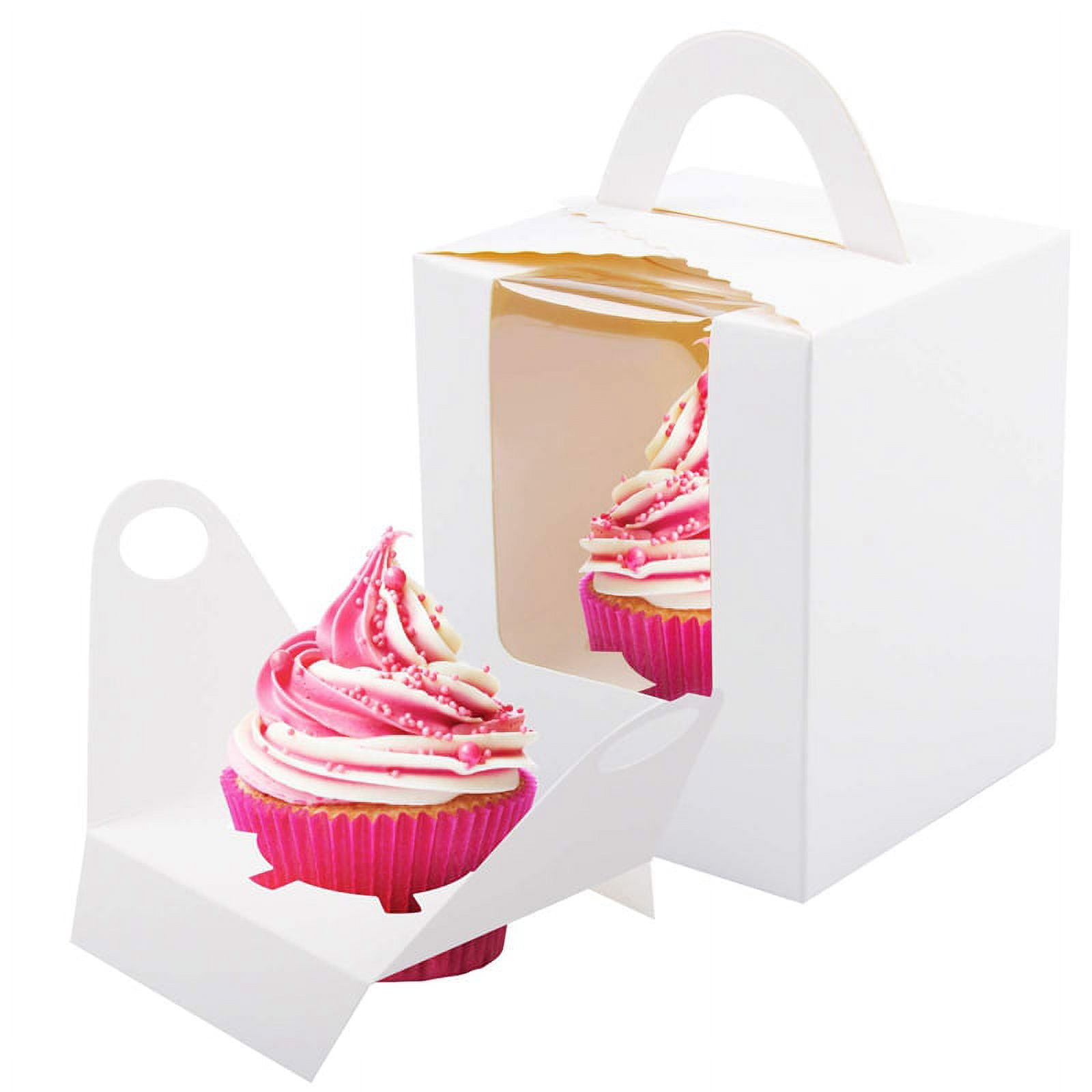 50 PCS Single Cupcake Boxes White Individual Carrier Holders with ...