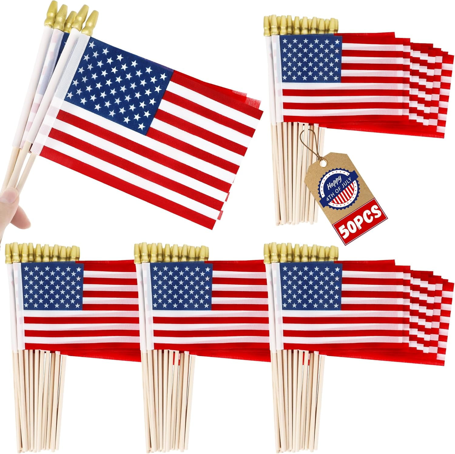 50 PCS Small American Flags on Stick, 4 x 6 Inches 4th of July ...