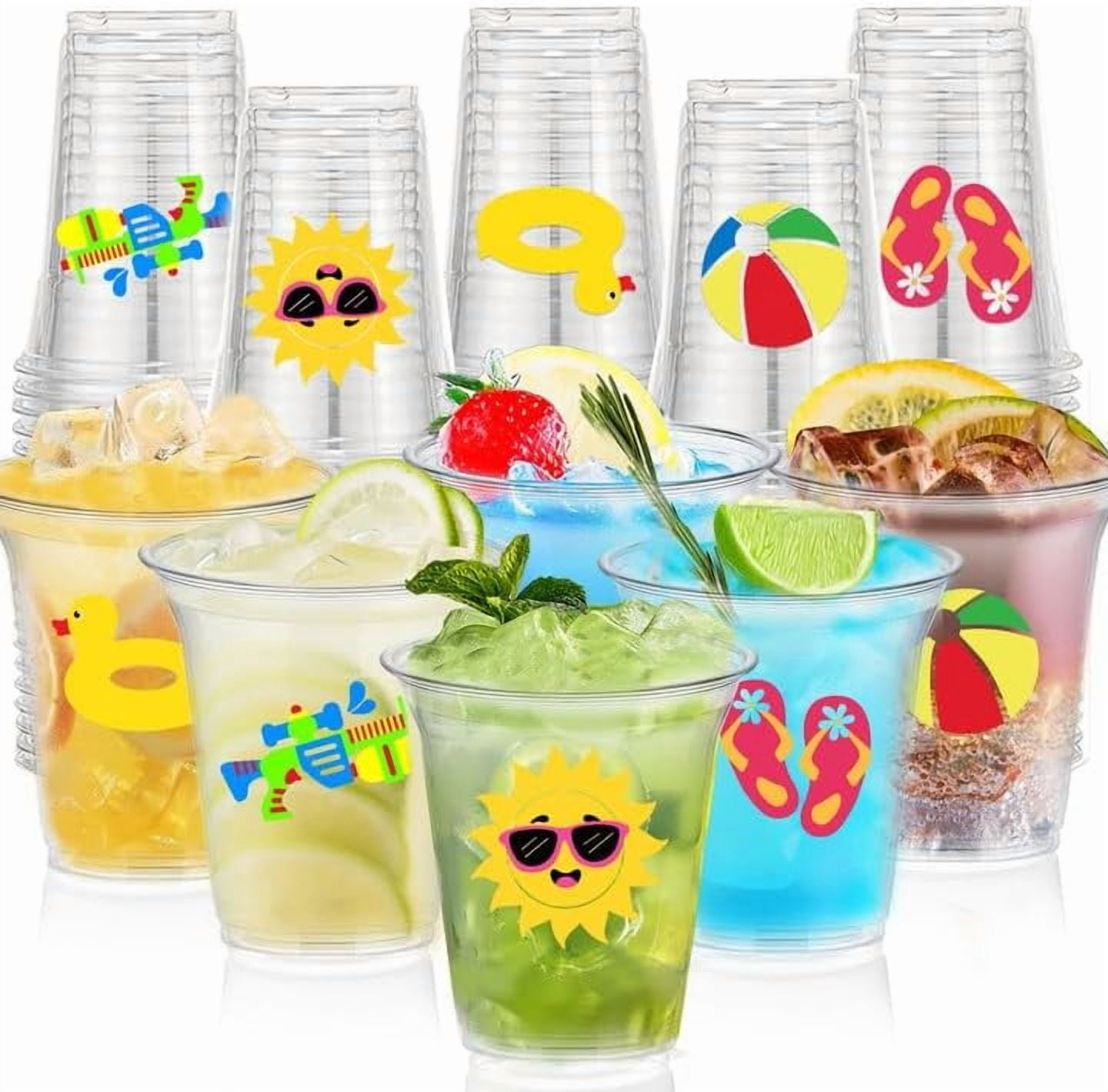50 PCS Summer Pool Cups 12 oz Plastic Cups Beach Ball Party Clear Cup ...