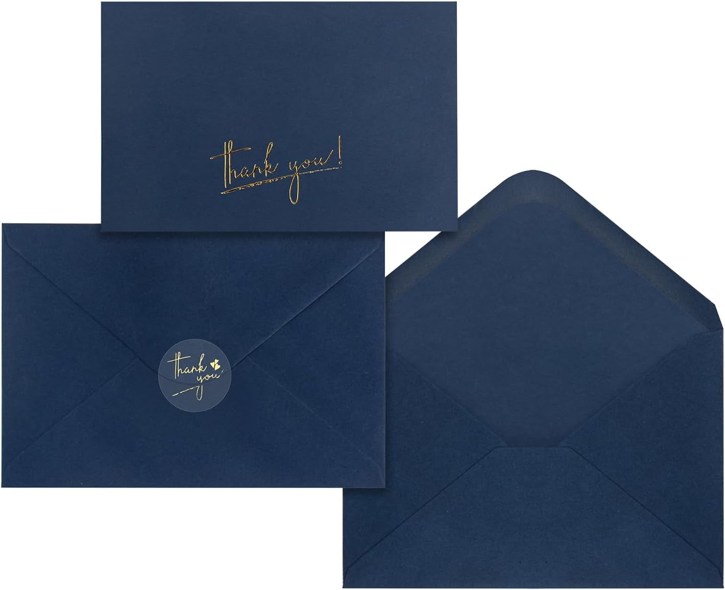 50 PCS Thank You Cards with Envelopes 4x6, 50 Stickers, Blue Business ...