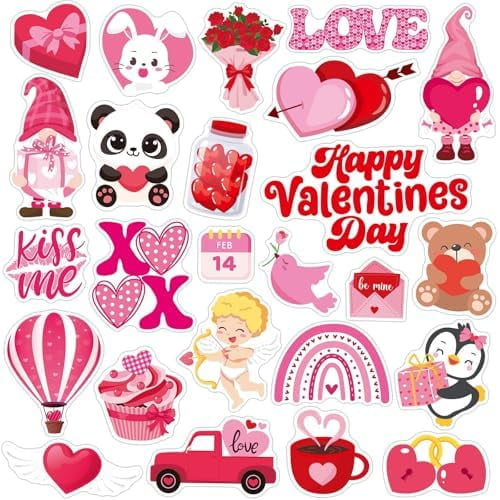 50 PCS Valentine's Day Gel Window Clings Stickers Reusable Cartoon ...