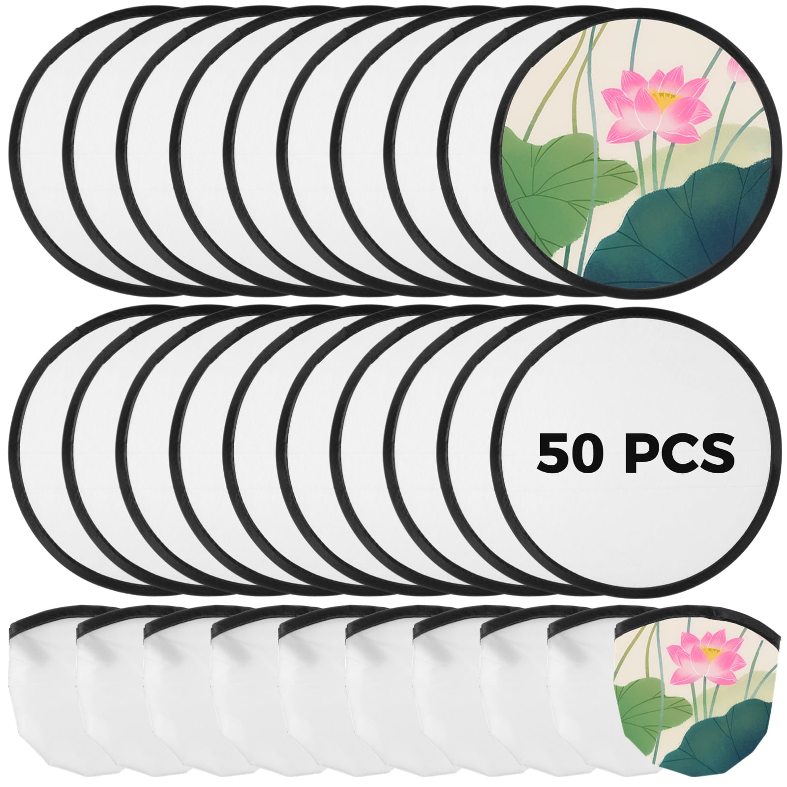 50 PCS White Foldable Flying Disc Fans, DIY Fabric Fans with Pouches ...