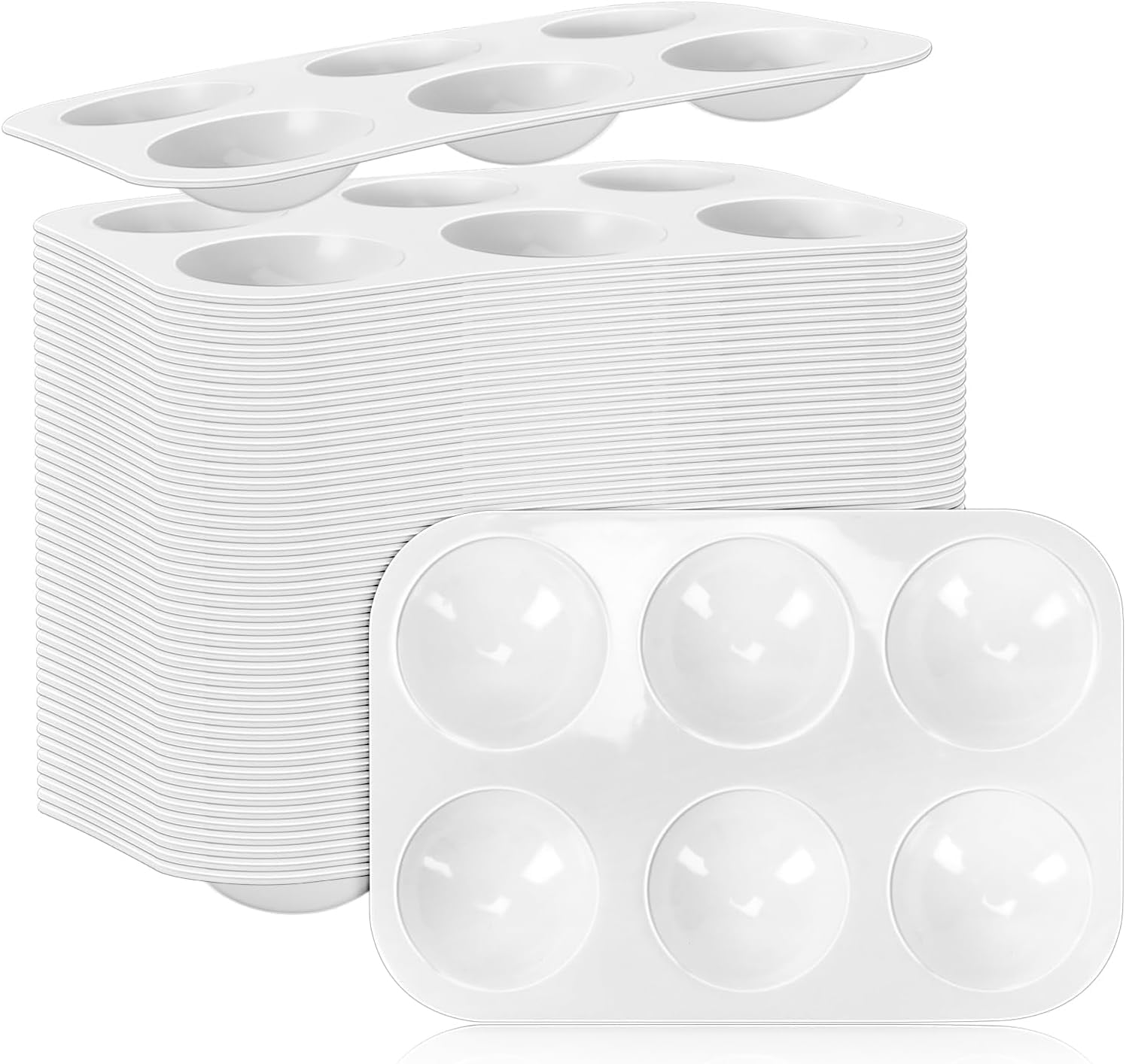 50 PCS White Plastic Watercolor Palette, 6 Well Rectangular Paint ...
