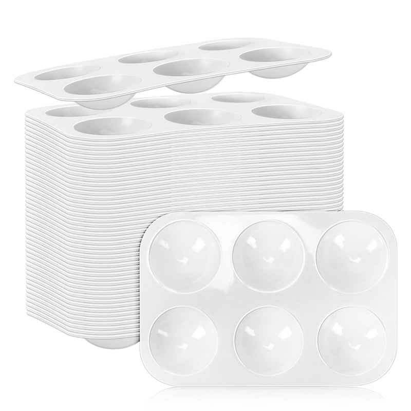 50 PCS White Plastic Watercolor Palette, 6 Well Rectangular Paint ...
