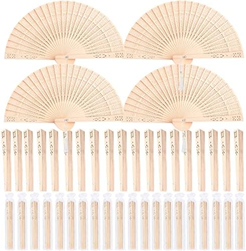 50 PCS Wooden Folding Fans – Chinese Hollow Pattern Tassel Hand Held ...