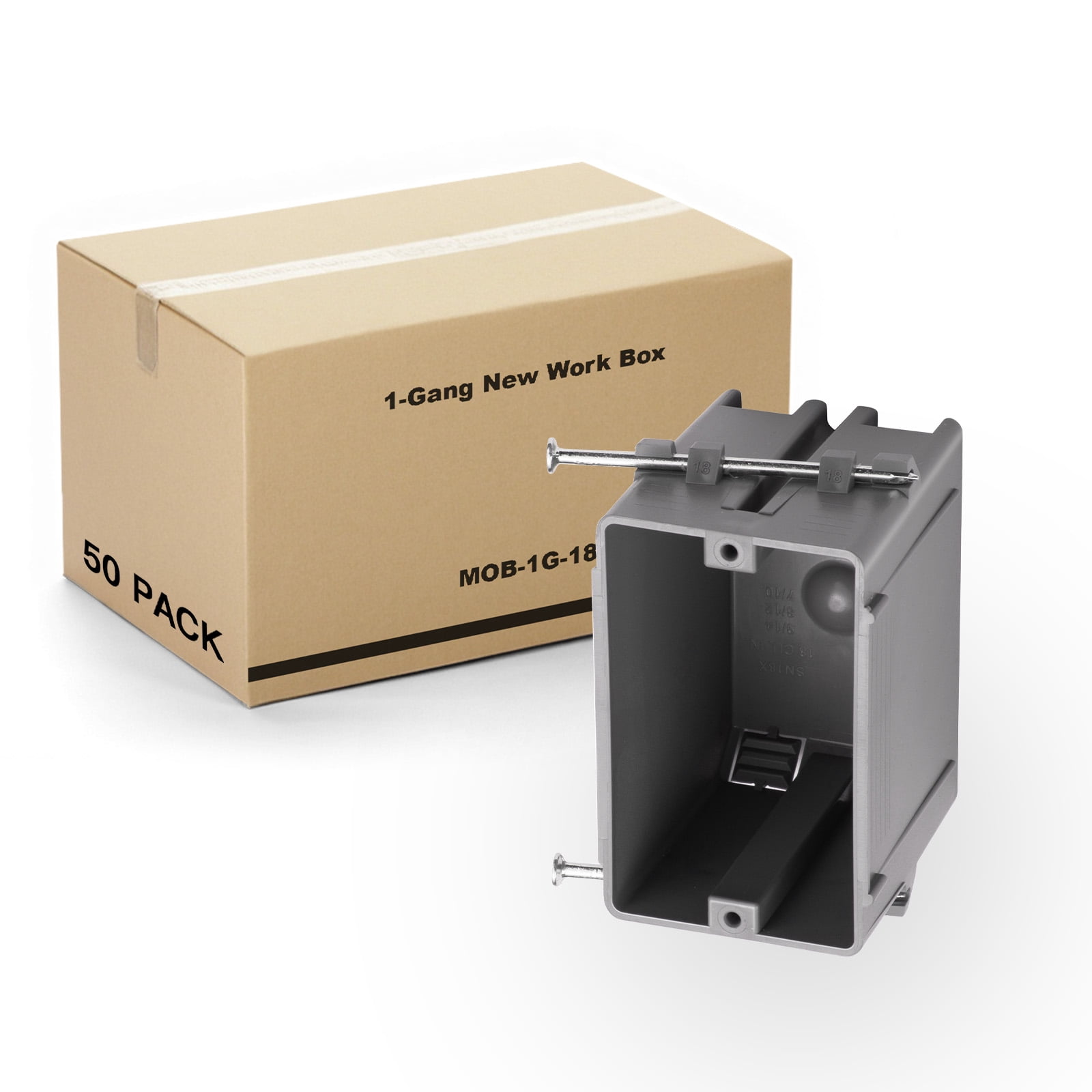 50 PK 1-Gang PVC New Work Electrical Nail Outlet Box, 18 Cubic Inch ...