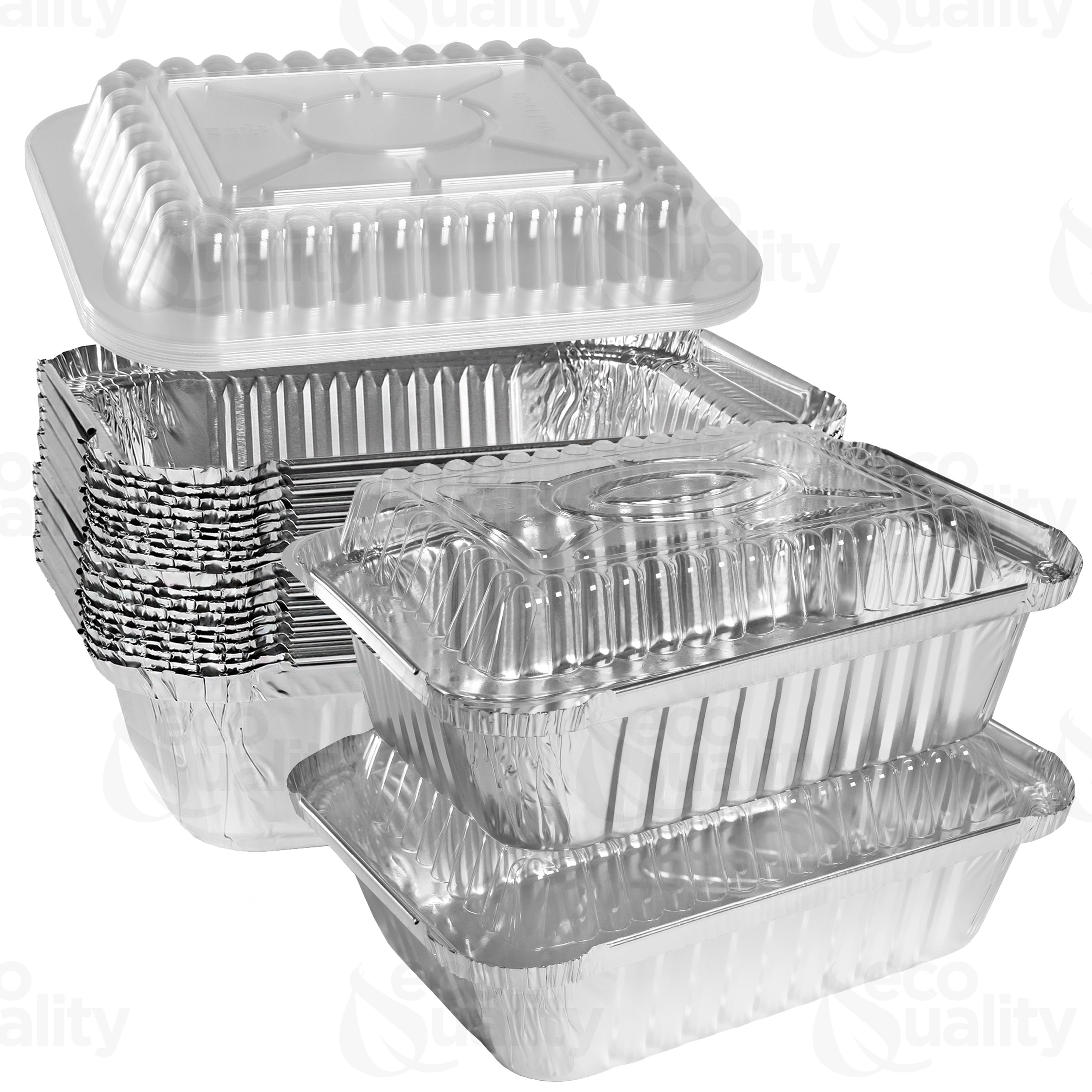 [50 Pack] 1.5LB Oblong Take Out Foil Baking Pans with Dome Lids Shallow ...