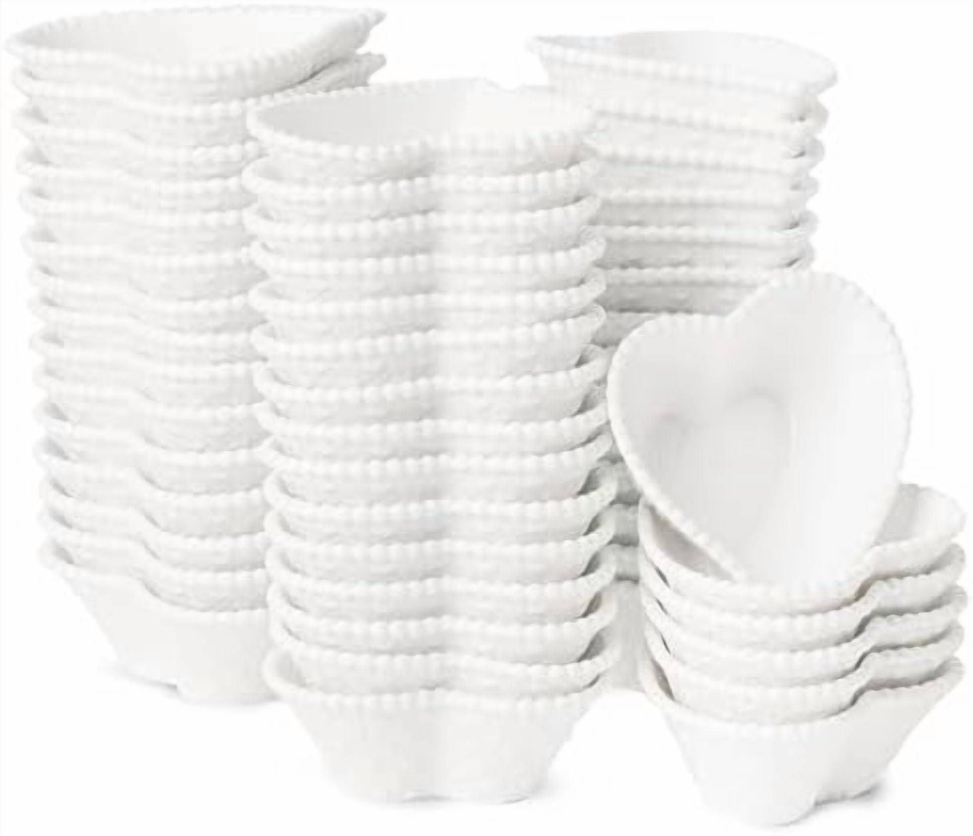 50 Pack 1.7 Oz Ceramic Soy Sauce Dish, White Dipping Sauce Bowls, Heart ...
