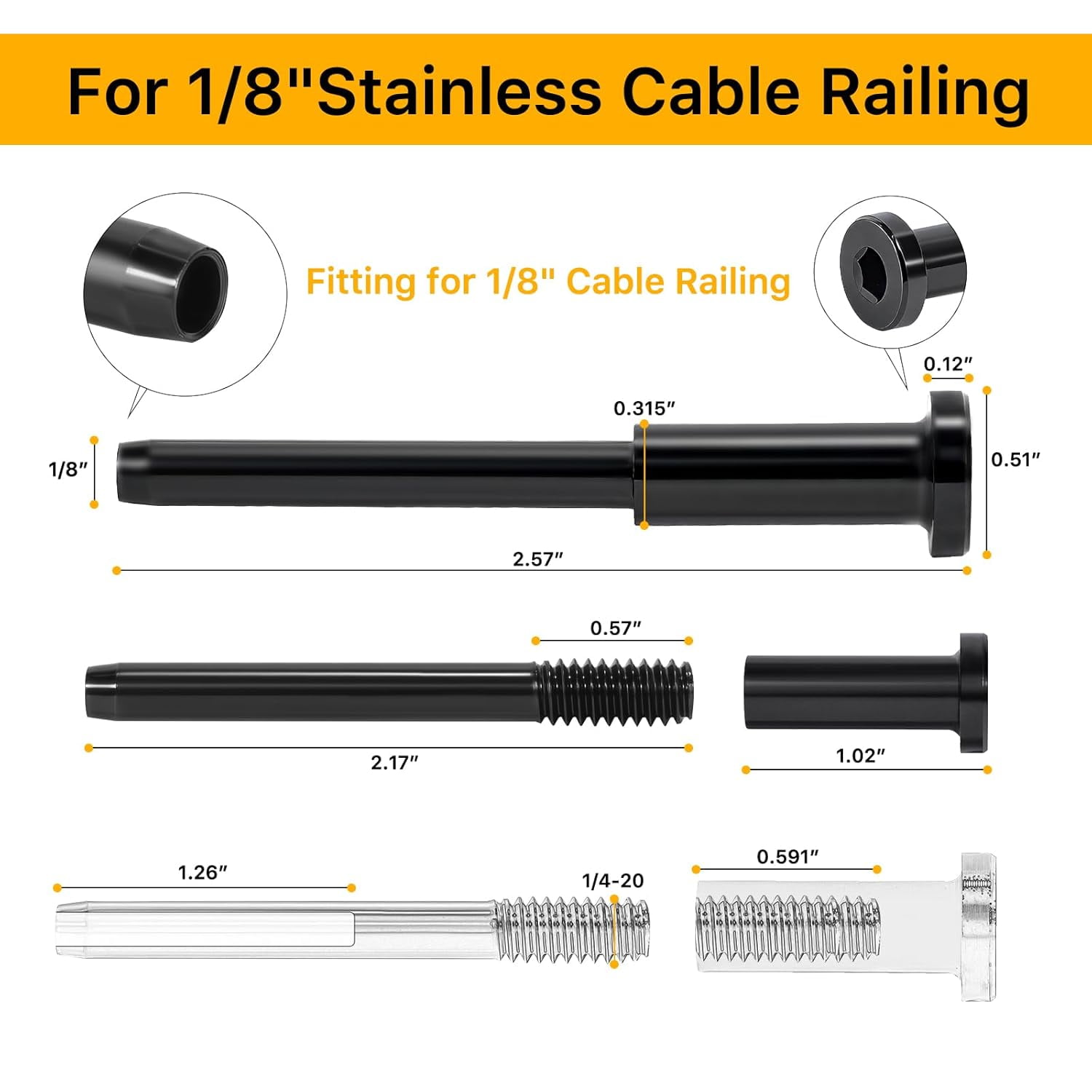 50 Pack 1/8" Black T316 Stainless Steel Invisible Cable Railing Kit ...