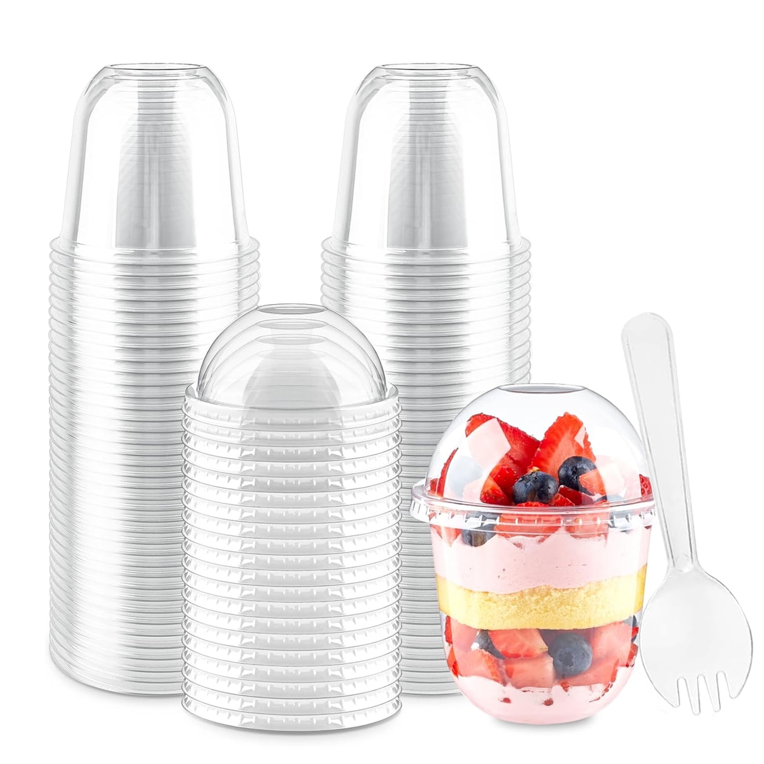 50 Pack 10oz Plastic Dessert Cups with Spoons Dome Lids(Hole in the Lid ...
