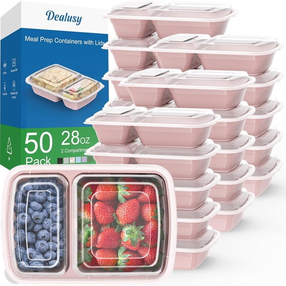 50 Pack (100-Piece) 28 oz Meal Prep Containers Reusable with Lids 2 ...