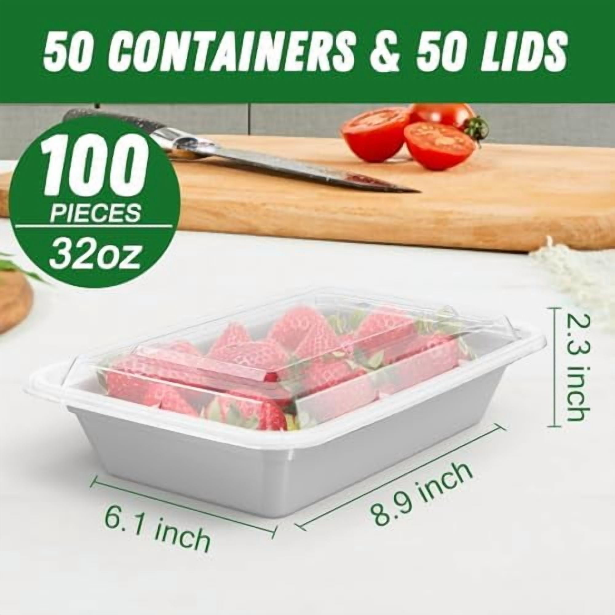 50 Pack (100-Piece) 32 oz Meal Prep Containers Reusable with Easy Open ...