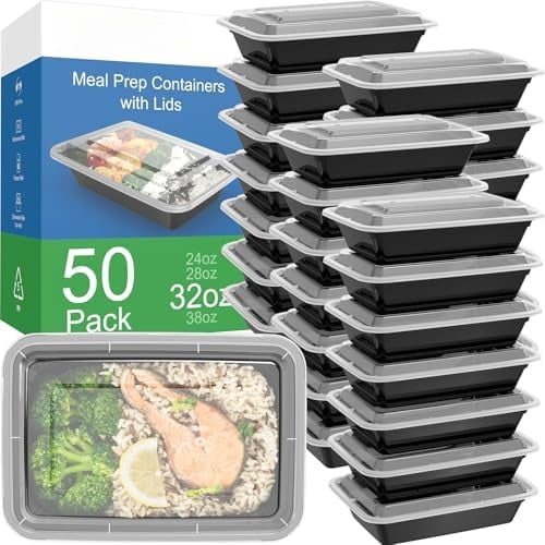 50 Pack (100-Piece) 32 oz Meal Prep Containers Reusable with Lids ...