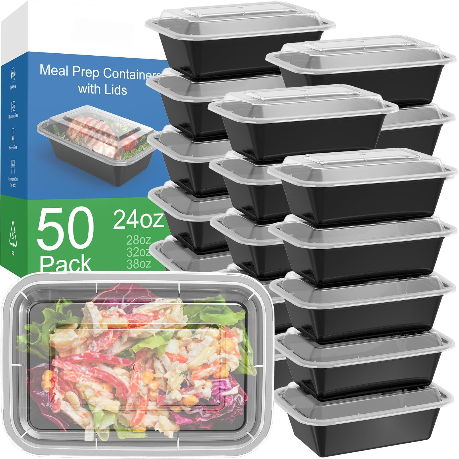 50 Pack (100-piece) 24 Oz Meal Prep Containers Reusable With Lids ...